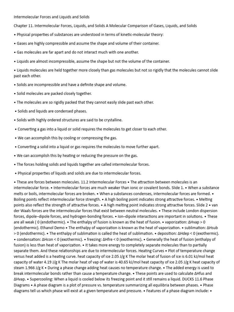 Intermolecular Forces and Liquids and Solids | PDF | Intermolecular ...
