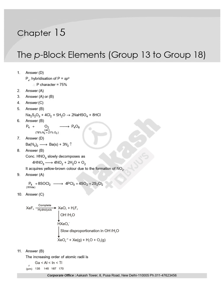 C_Sol_Ch-15_The P-Block Elements (Group 13 to Group 18) | PDF | Chlorine | Acid