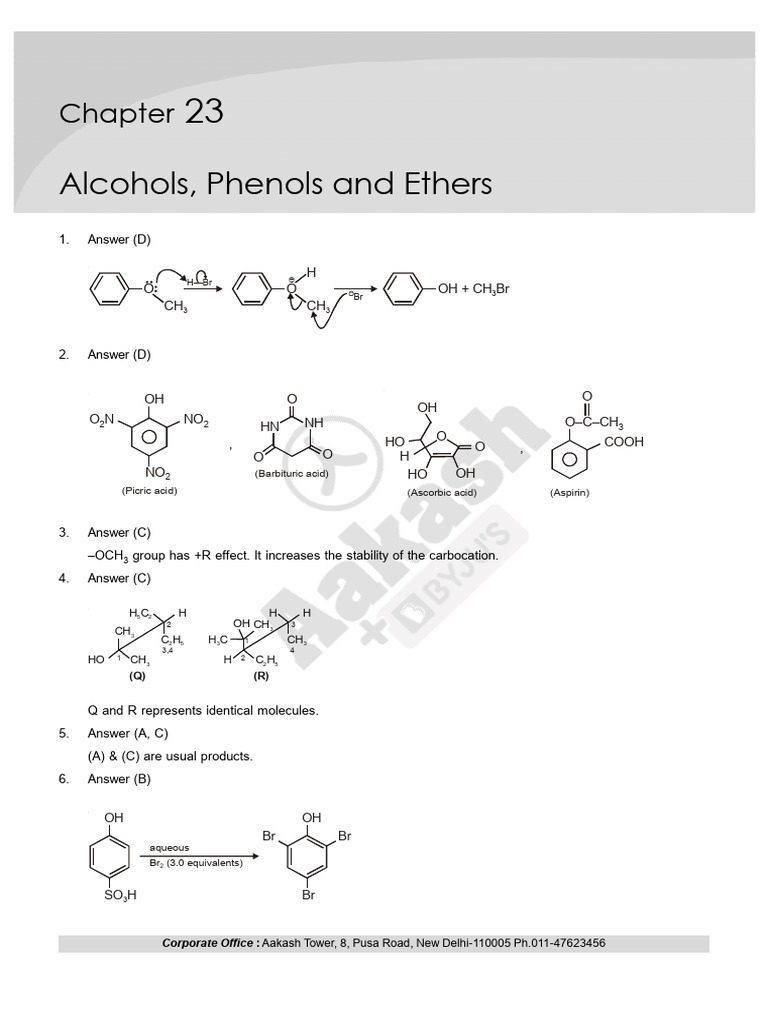 C Sol Ch-23 Alcohols, Phenols and Ethers | PDF | Acid | Chemical Elements
