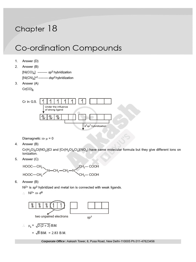 C Sol Ch-18 Co-Ordination Compounds | PDF | Coordination Complex | Nickel