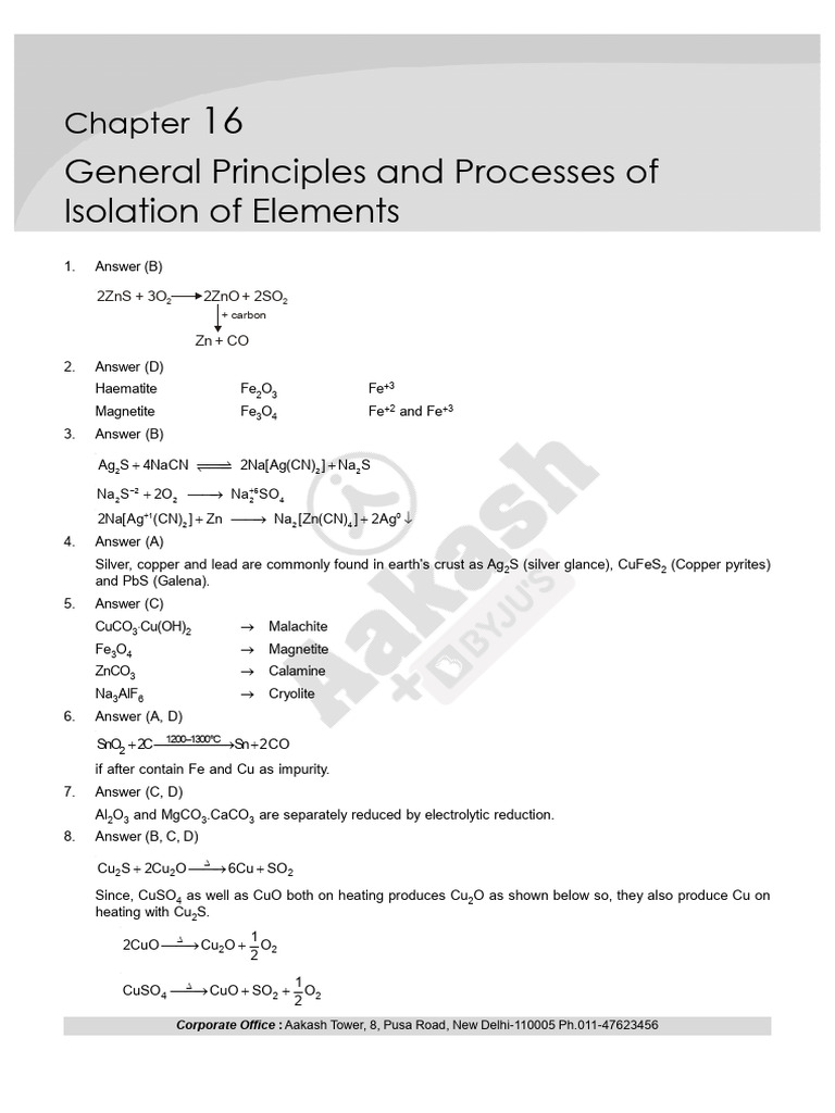 C Sol Ch-16 General+Principles+and+Processes+Of | PDF | Metals ...