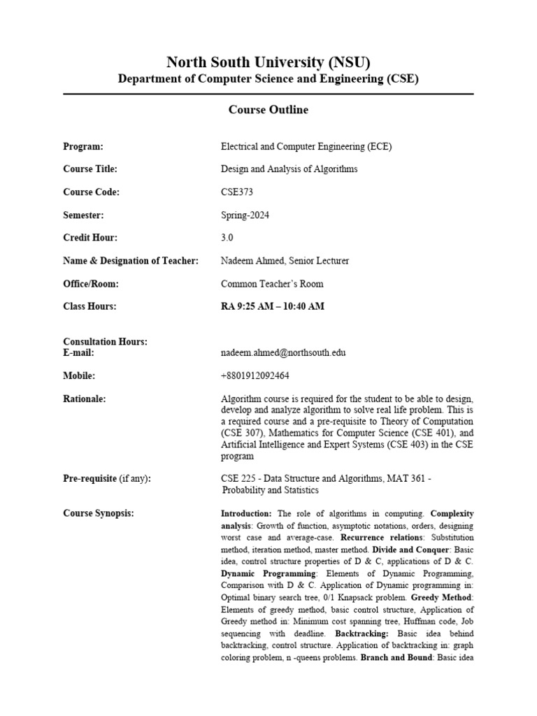 CSE373 Algorithms Course Outline | Download Free PDF | Engineering ... CSE373 Algorithms Course Outline | Download Free PDF | Engineering ...