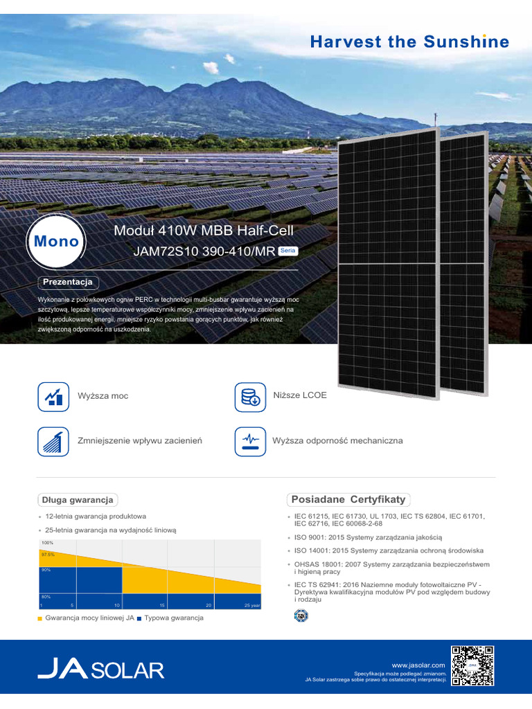 Karta Panel Ja Solar Jam72s10 410 MR SR | PDF