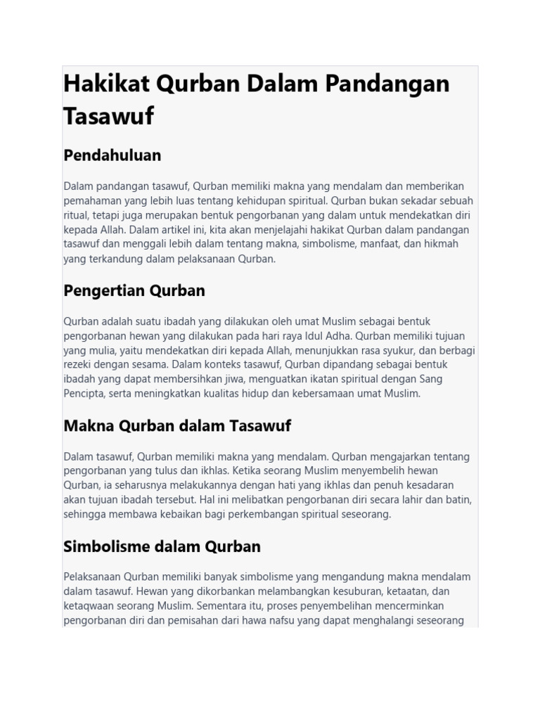 Hakikat Qurban Dalam Pandangan Tasawuf | PDF