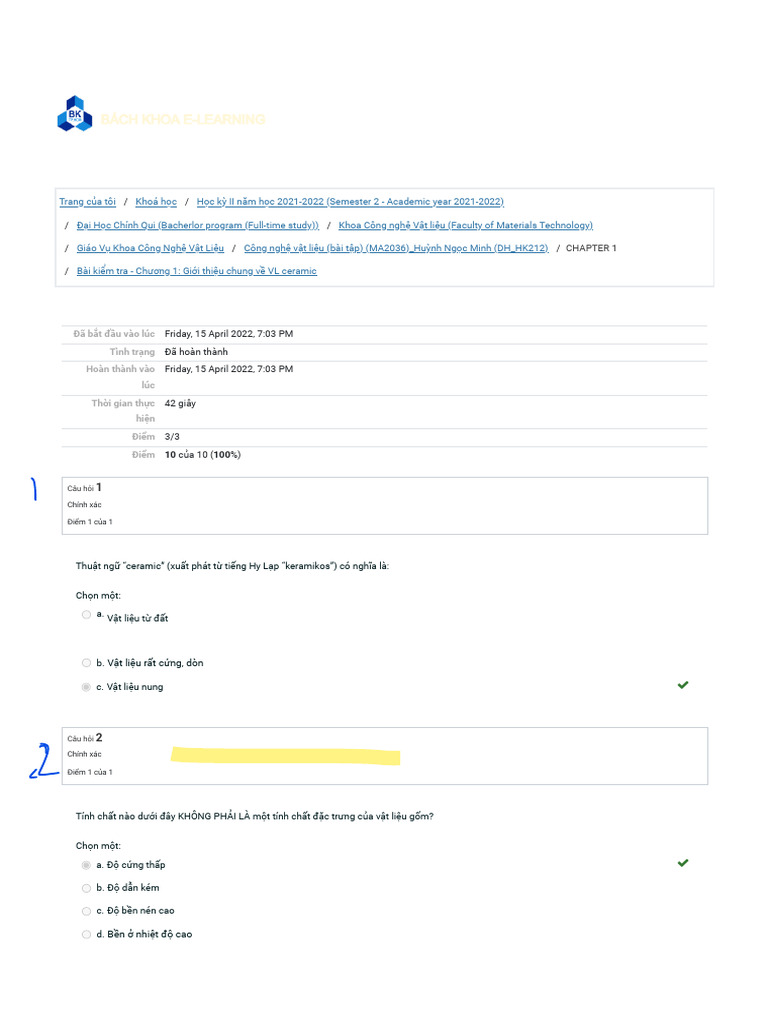 Tong Hop Quiz Silicat CNVL | PDF