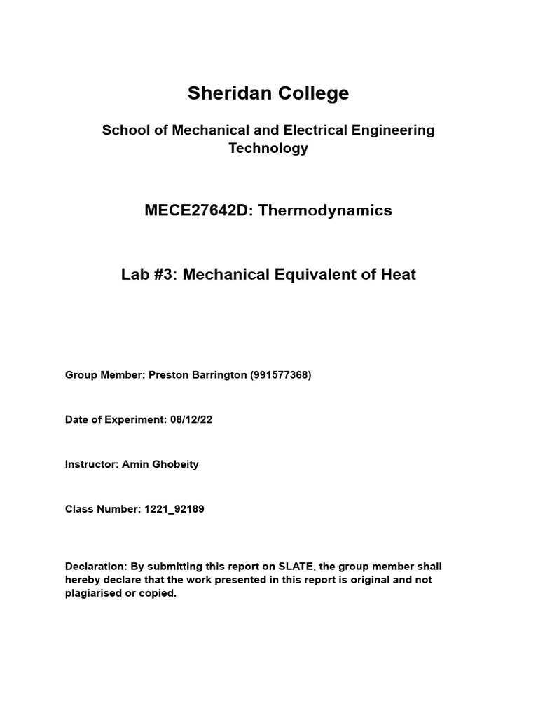 Lab Report 3 Thermo | Download Free PDF | Heat | Temperature
