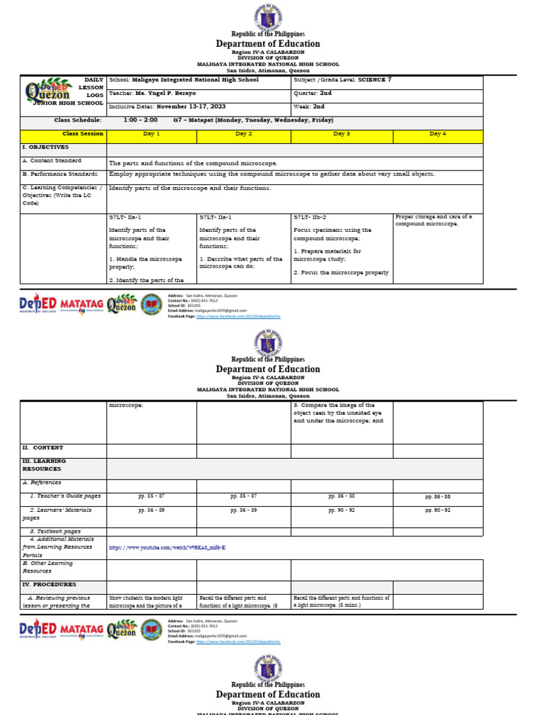 DLL Science 7, Q2 W2 | PDF