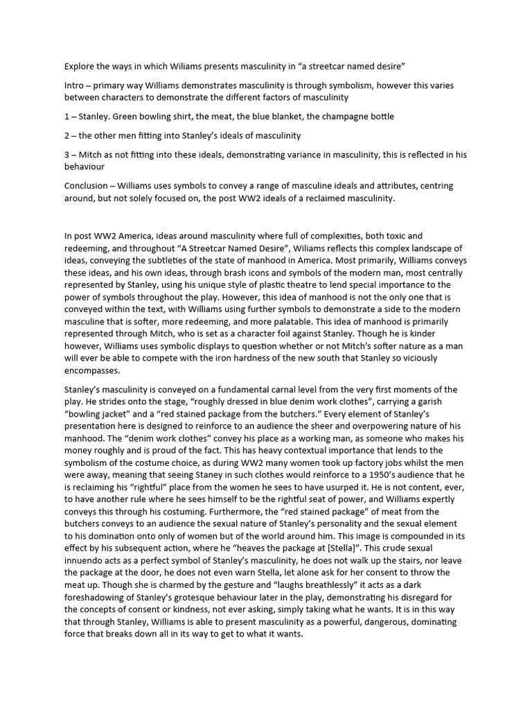 Essay On "A Streetcar Named Desire" | PDF | Masculinity