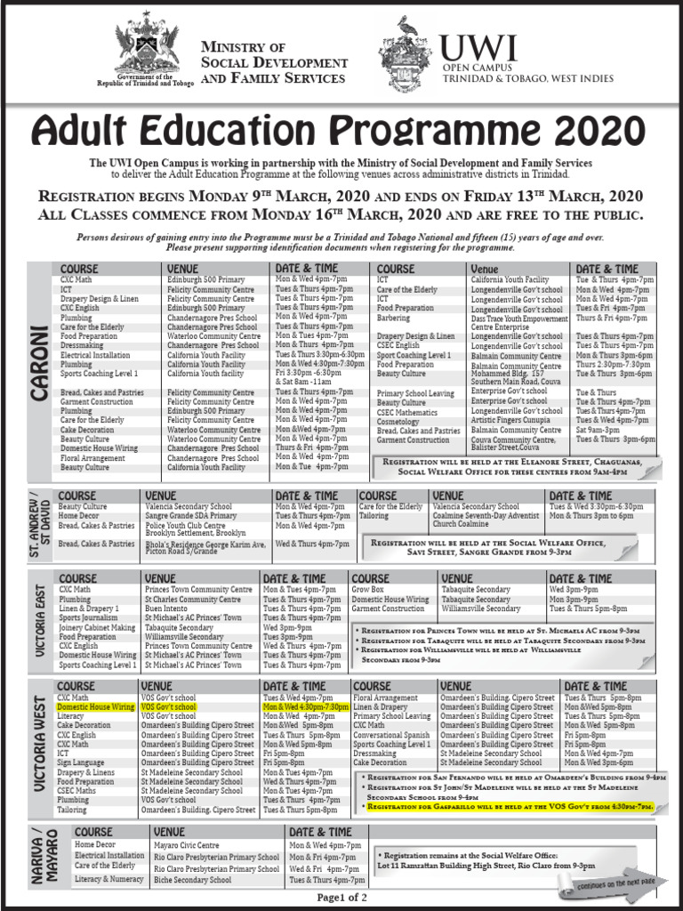 Adult Education Courses 2020 | PDF