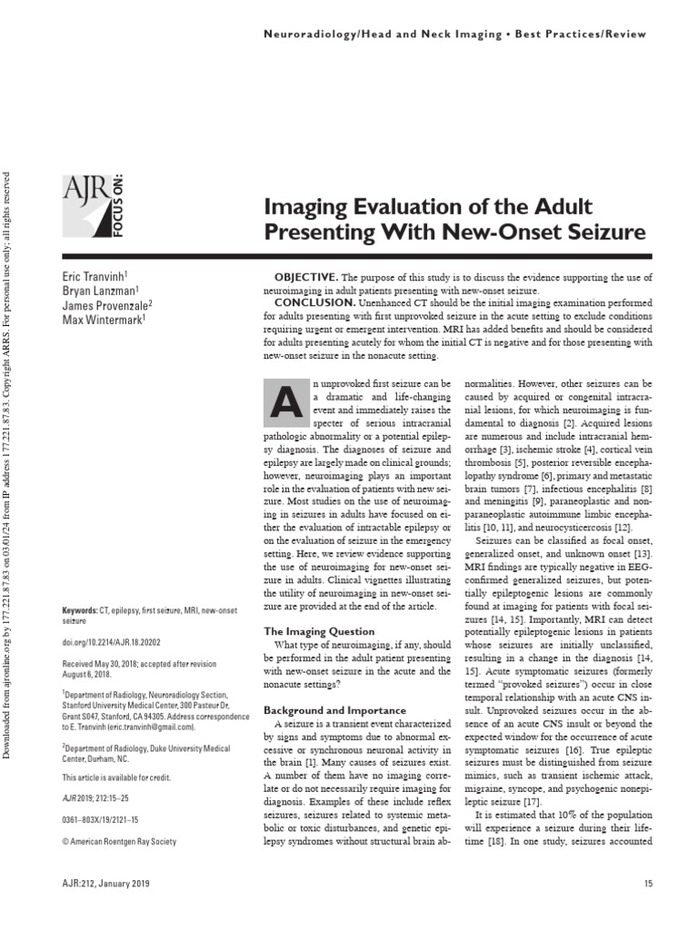 3a. Imaging Evaluation of The Adult Presenting With New-Onset Seizure ...