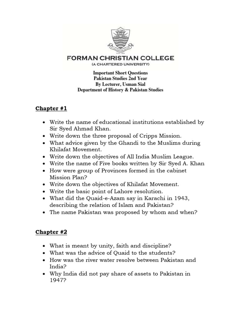 Pakistan Studies 2nd Year Q&A Guide | PDF | Politics | Religion ...