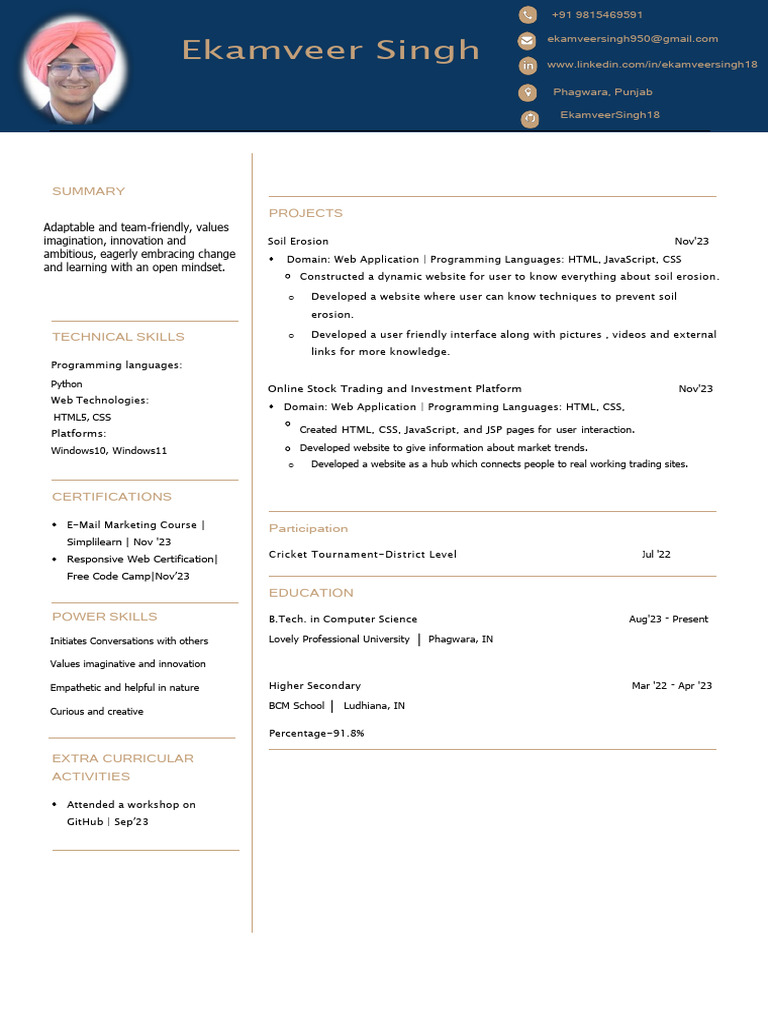 Ekamveer Singh cv2 | PDF | Websites | World Wide Web