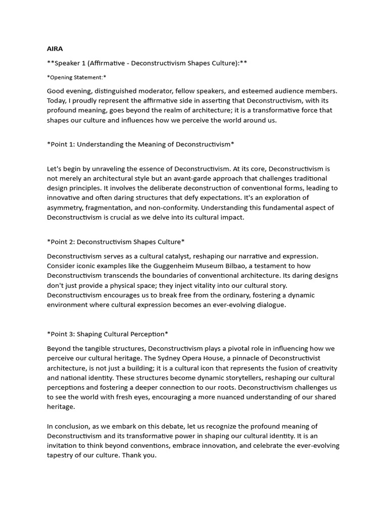 AAA522 Debate Script | PDF | Traditions | Creativity