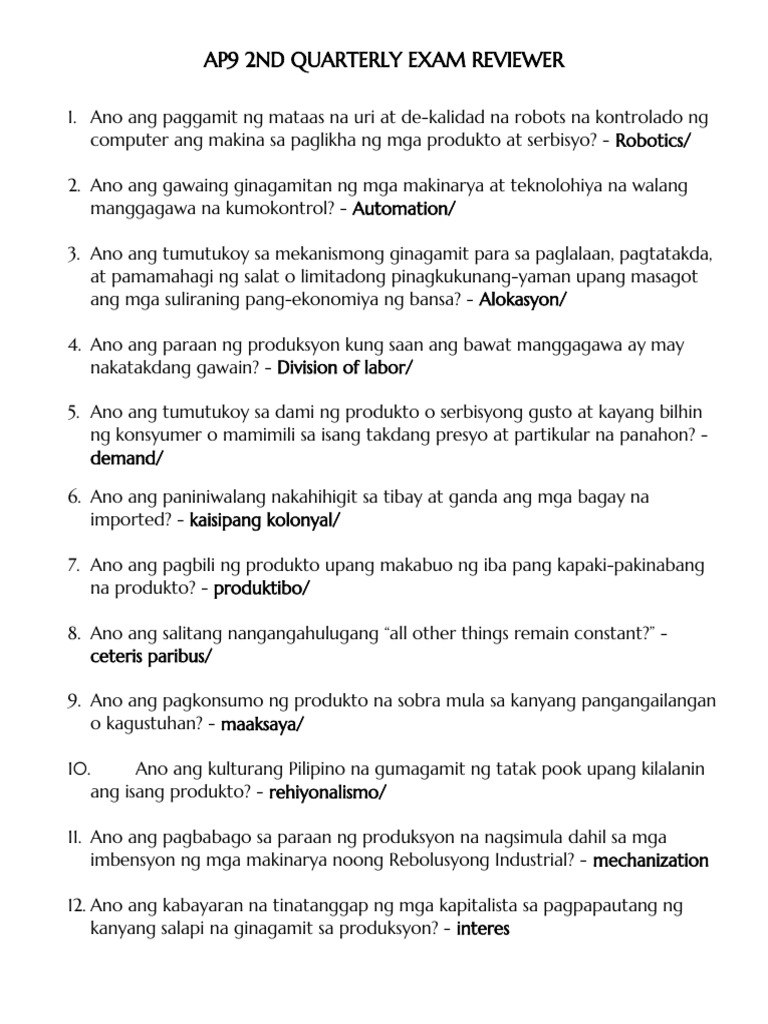 Ap9 2ND Quarterly Exam Reviewer | PDF