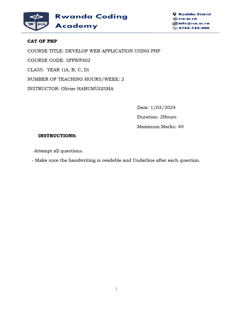 CAT of PHP Marking Guide | PDF | Php | Software Development