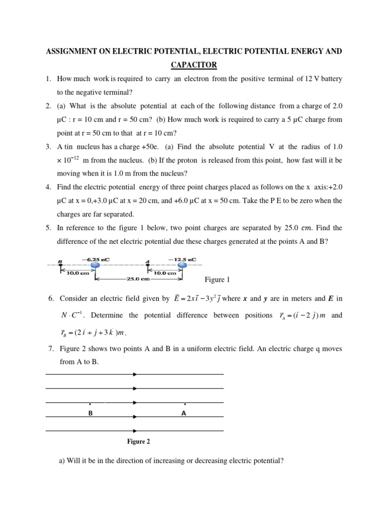 Exercises on Electric Potential, Energy and Capacitor (1) | PDF