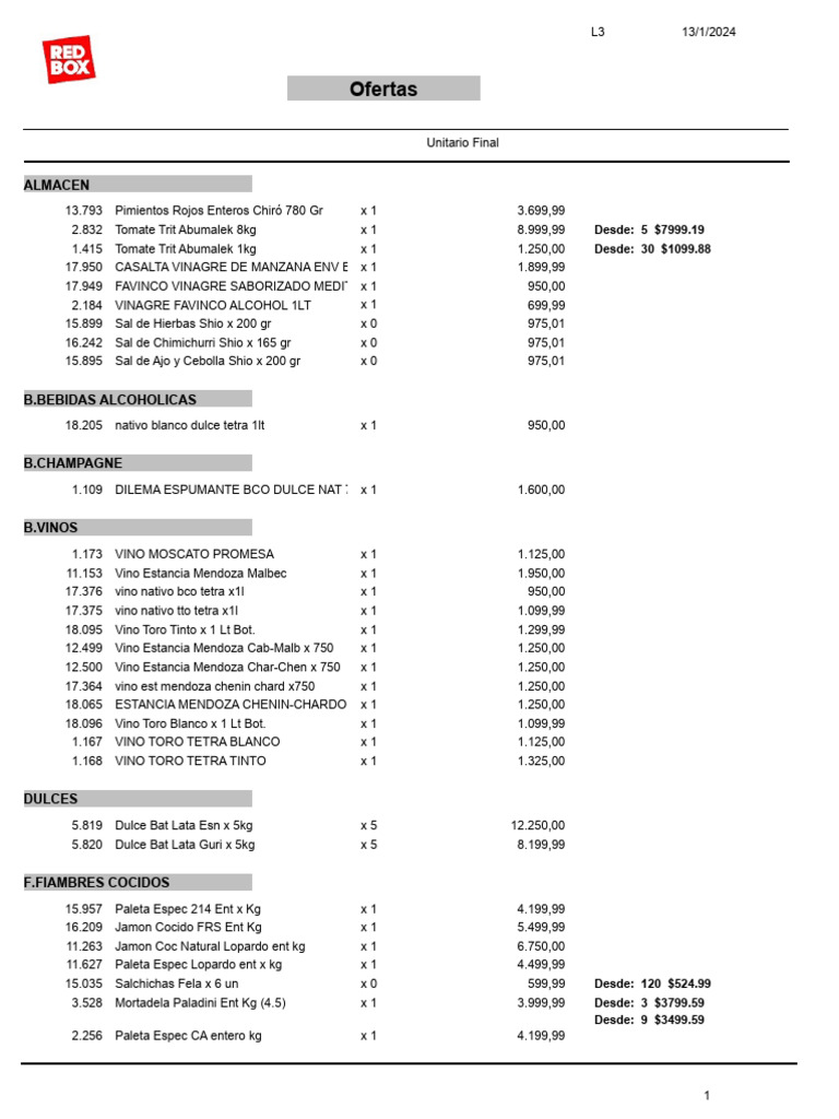 Lista de Ofertas 15-1!!! | PDF | Cocina | Preparación de comida y bebida