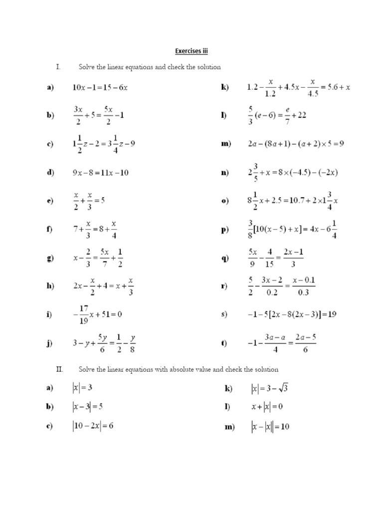 Exercises On Equations and Inequalities | PDF