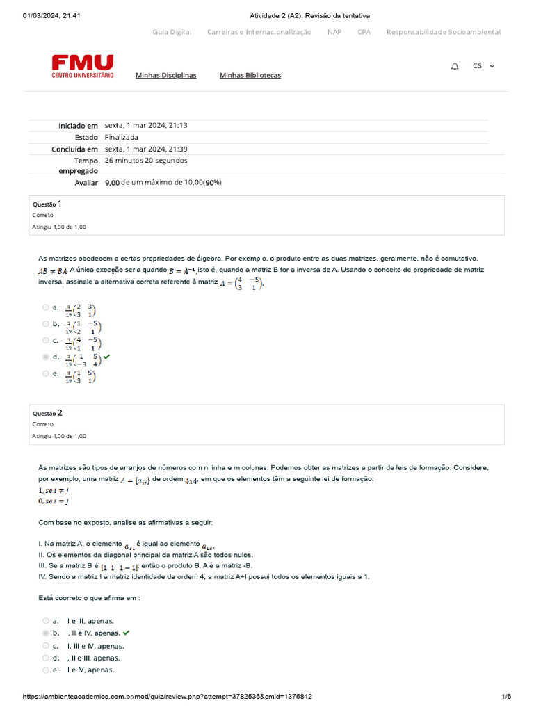 Atividade 2 (A2) - Álgebra Linear Computacional | PDF | Matriz ...
