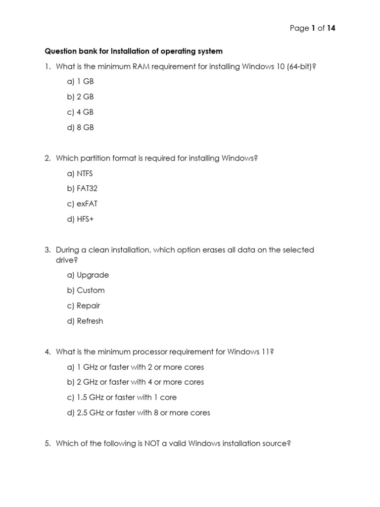 Question Bank For Installation of Operating System | PDF | Virtualization | Microsoft Windows