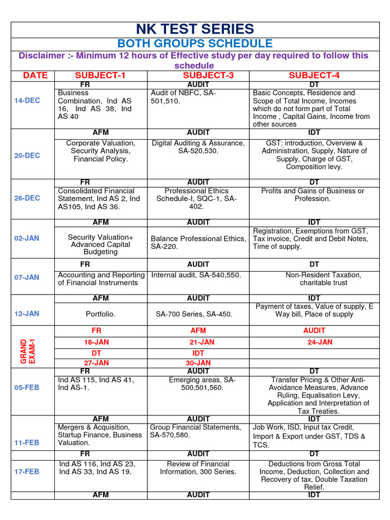NK Test Series Study Schedule | PDF | Taxes | Audit