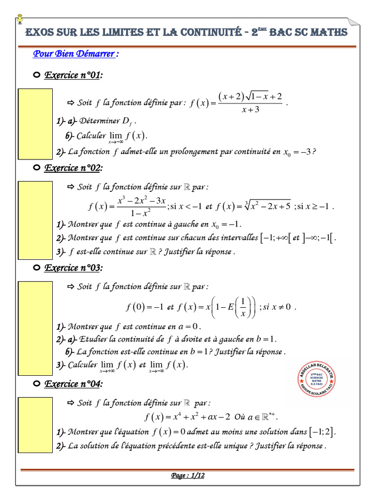 Séries Continuité Bac Sc Maths_G.S.T | PDF