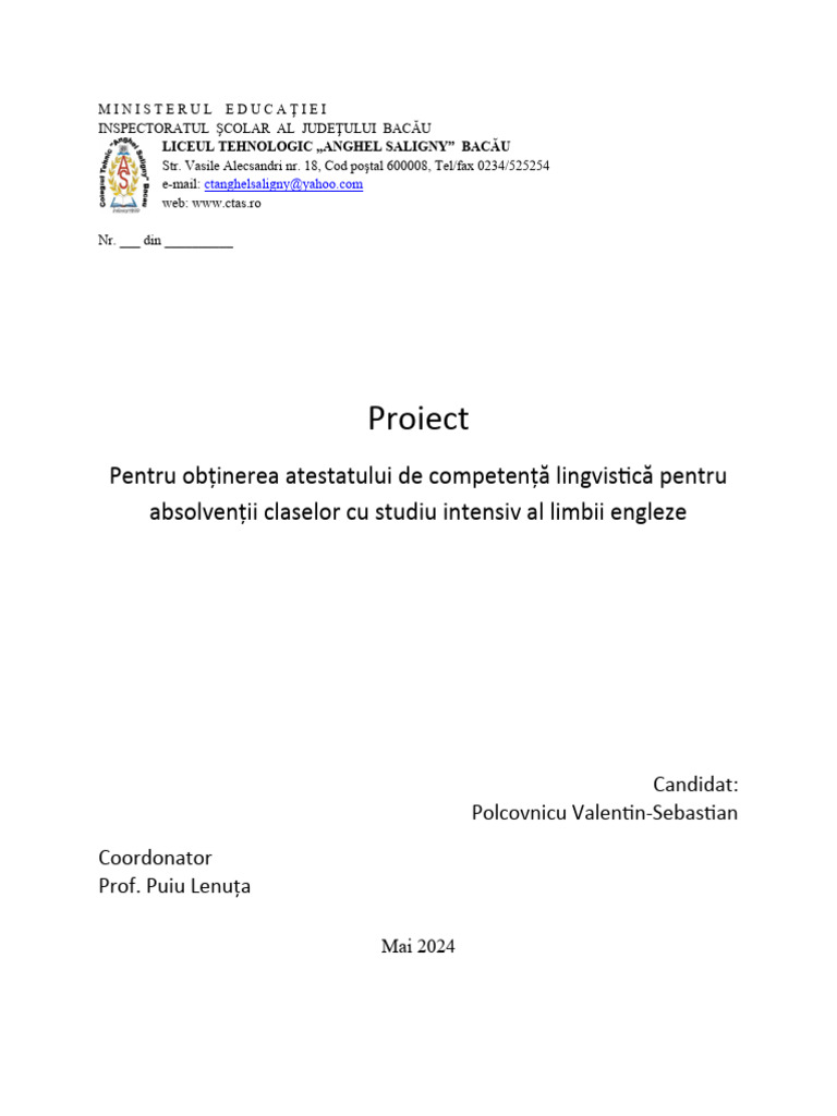 Model Atestat Competente Lingvistice | PDF | Castle