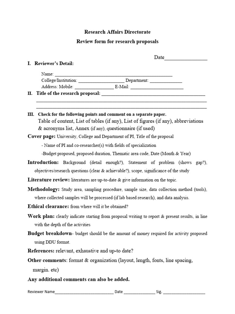 Research Proposal Review Form | PDF | Science | Methodology