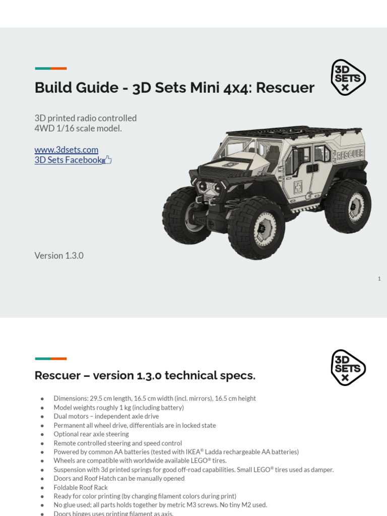 Build Guide - 3D Sets Mini 4x4 Rescuer v1.3.0 | PDF | Steering | Four ...