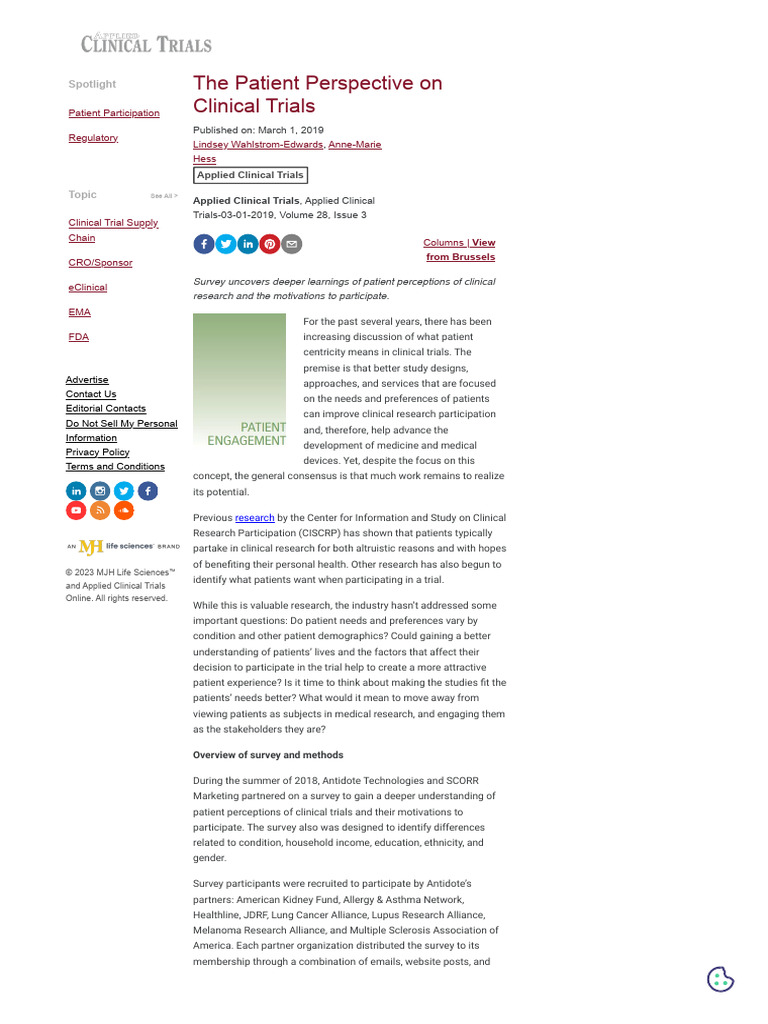 The Patient Perspective On Clinical Trials | PDF | Clinical Trial ...