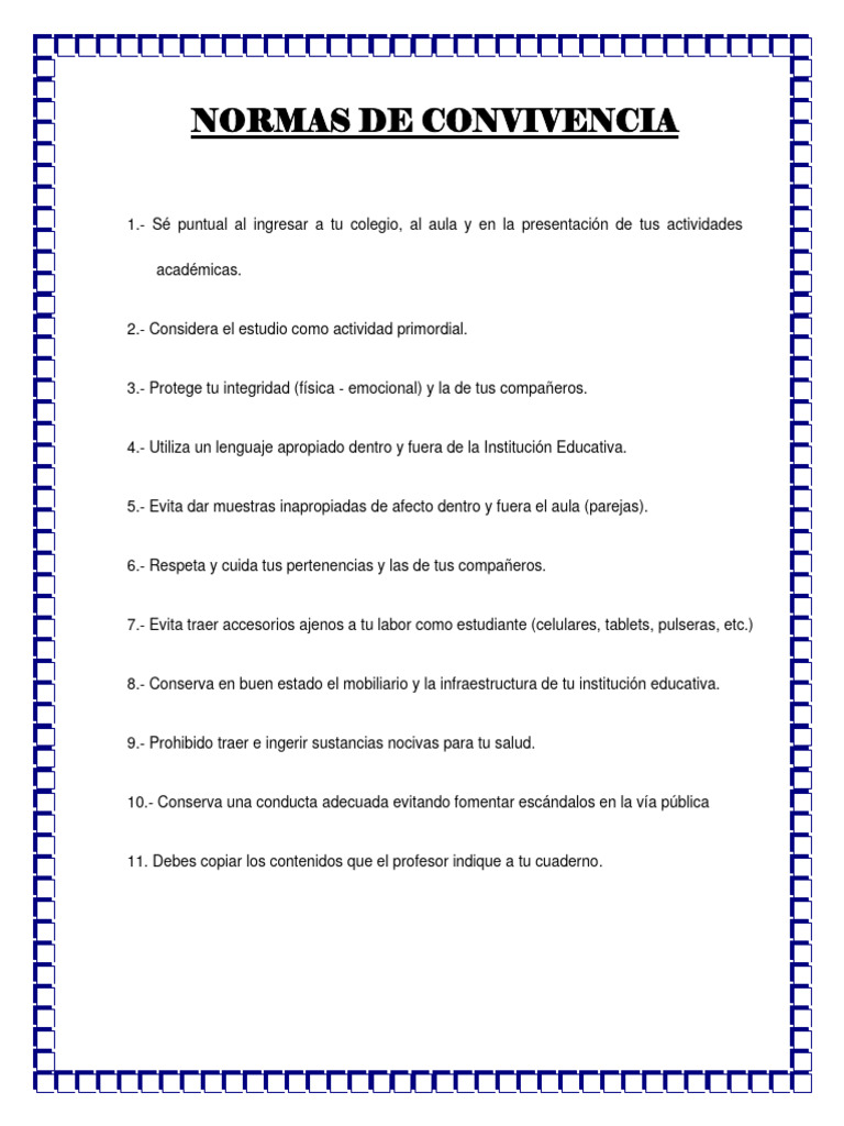 Normas de Convivencia Secundaria | PDF