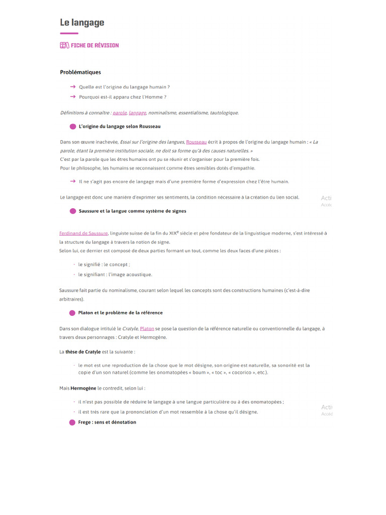 Philo Langage Fiche Resume | PDF