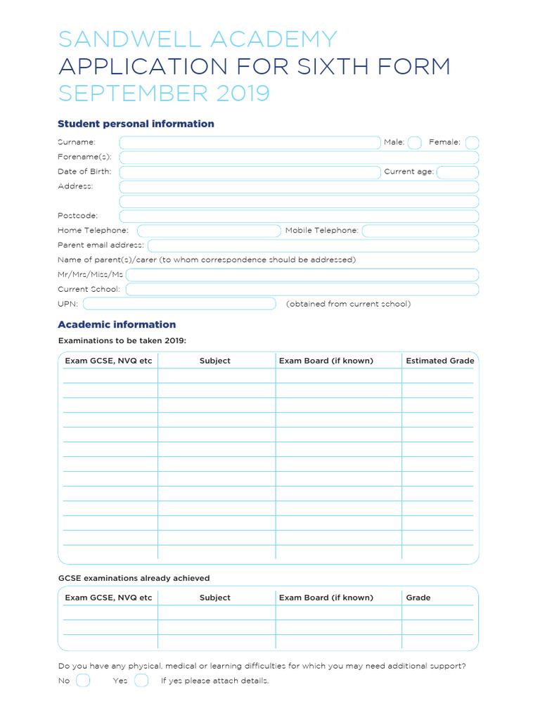 Sixth Form Application Form | PDF