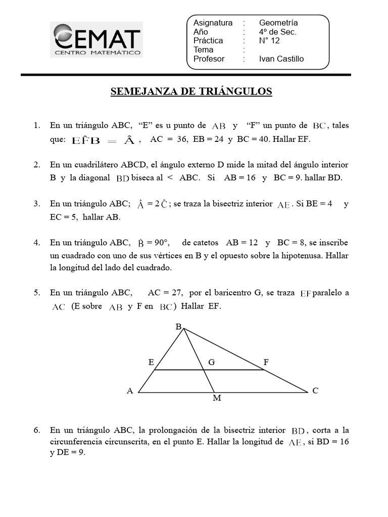 Practica 12 Semejanza de Triangulos | PDF | Triángulo | Geometría ...