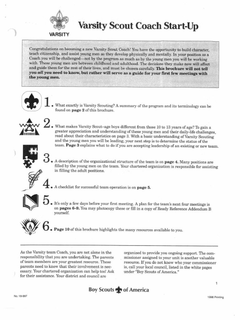 Varsity Scout Coach Start-Up (1998) | PDF