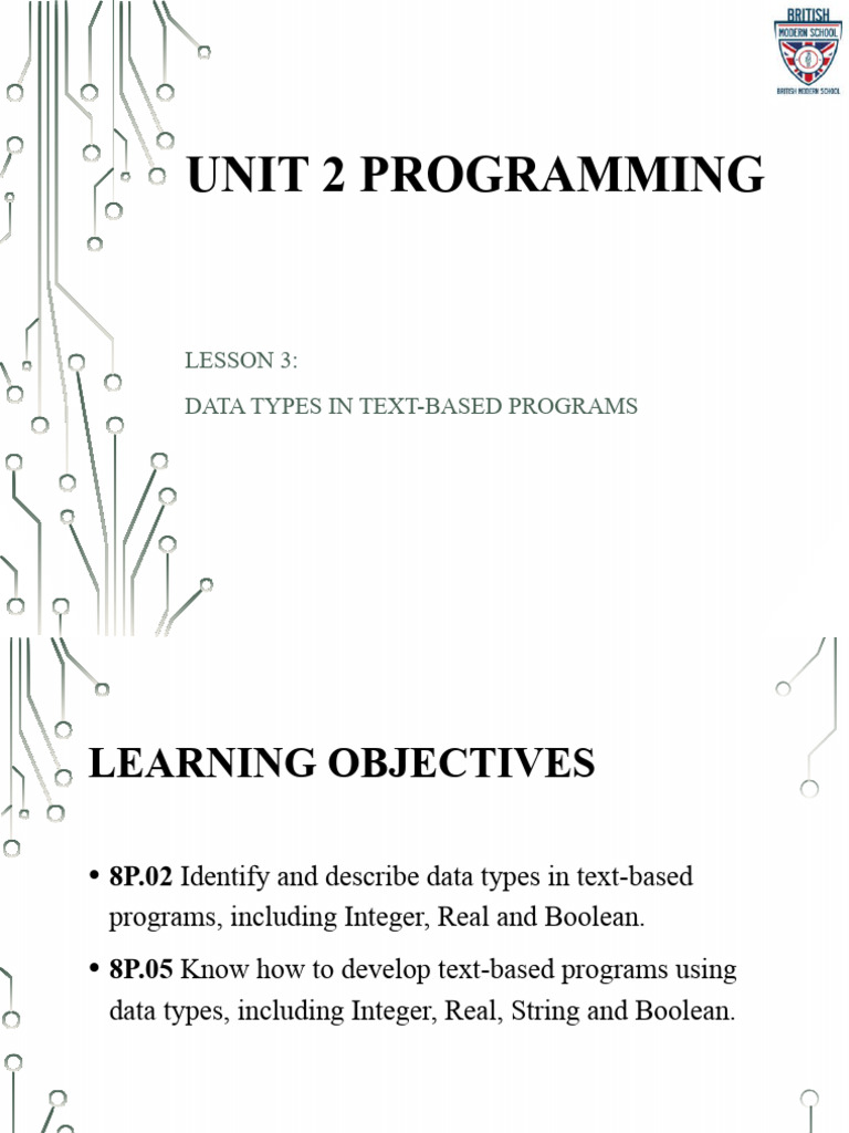 Lesson 3 Data Types in Text-Based Programs | PDF | Boolean Data Type ... Lesson 3 Data Types in Text-Based Programs | PDF | Boolean Data Type ...