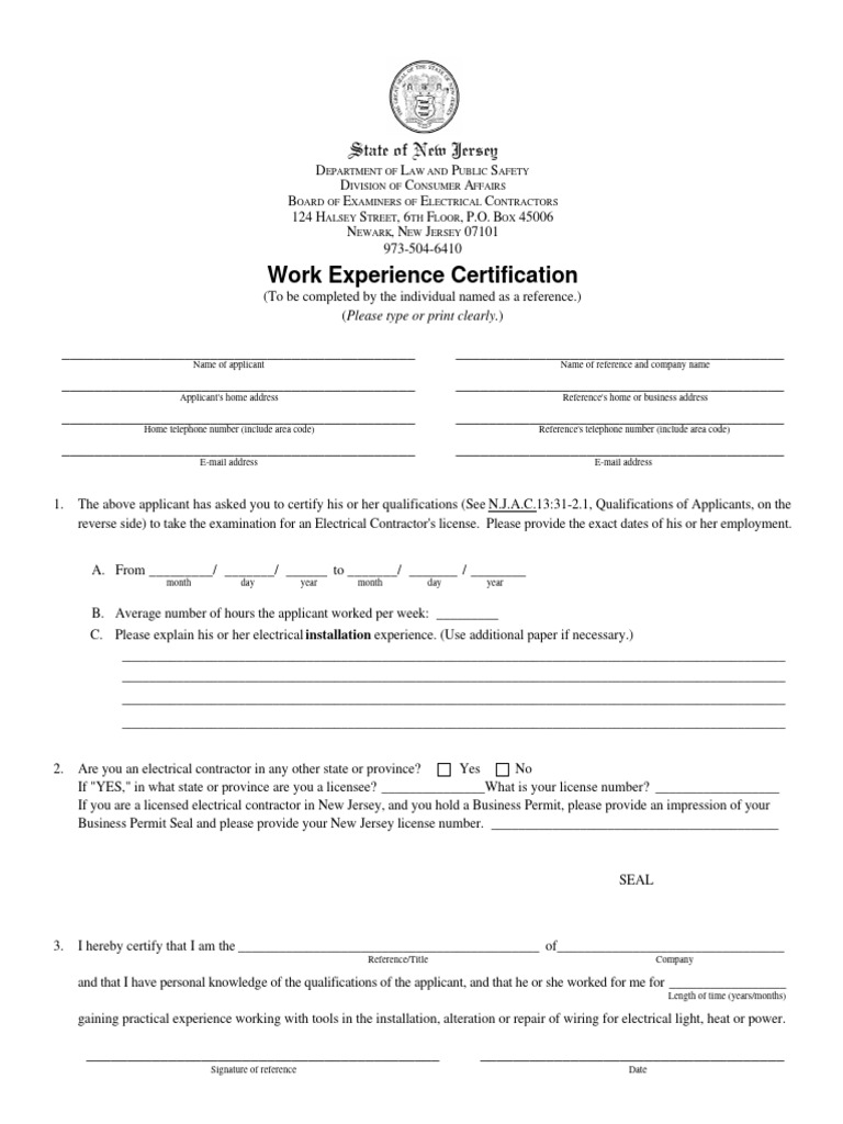 Work Experience Certification | PDF | License