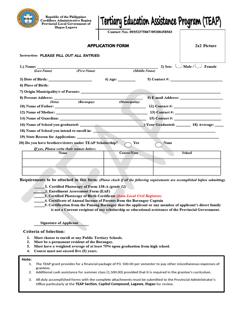 TEAP-Application-Form-for-First-Years | PDF | Educational Stages