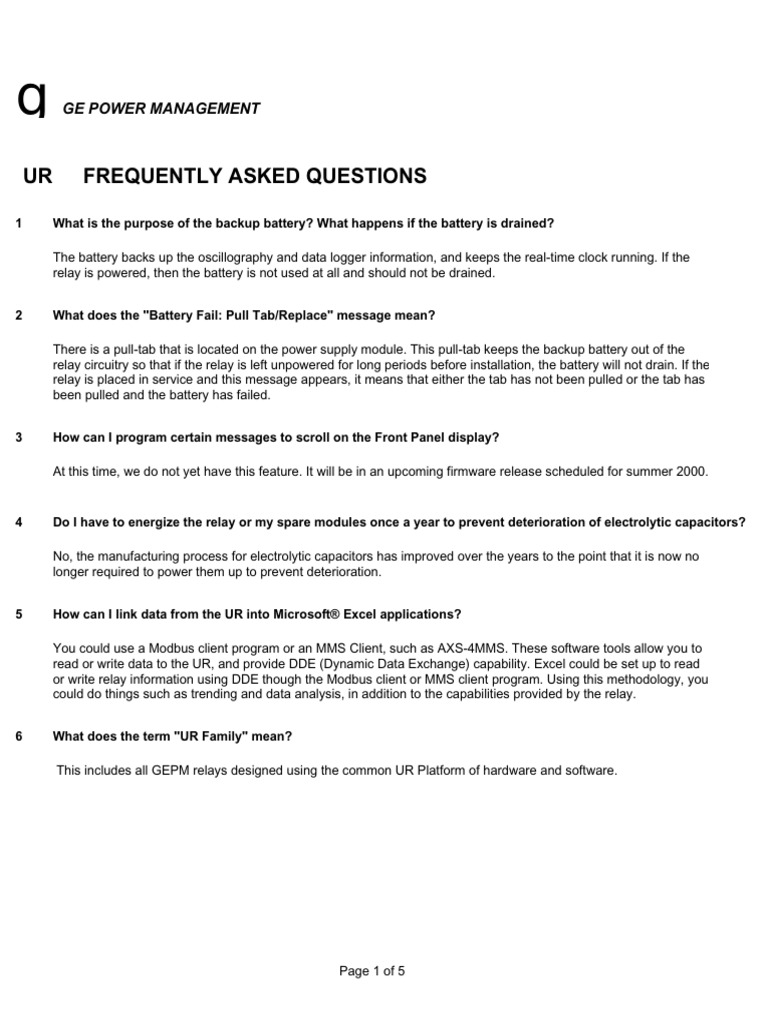 gGE POWER MANAGEMENT UR FREQUENTLY ASKED QUESTIONS | PDF | Optical ...