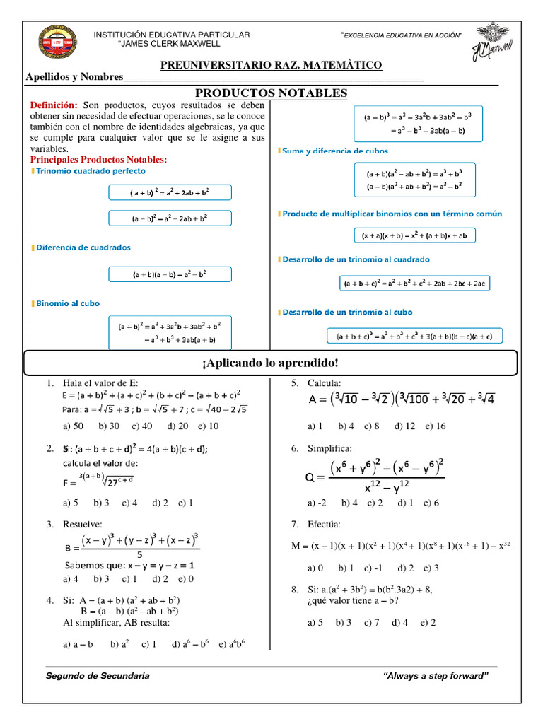 Productos Notables 2º | PDF | Ajedrez