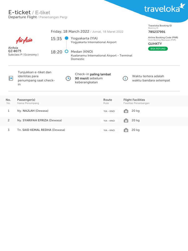 Tiket Yogya-YIA-GUHKTY-KNO-FLIGHT - ORIGINATING | PDF
