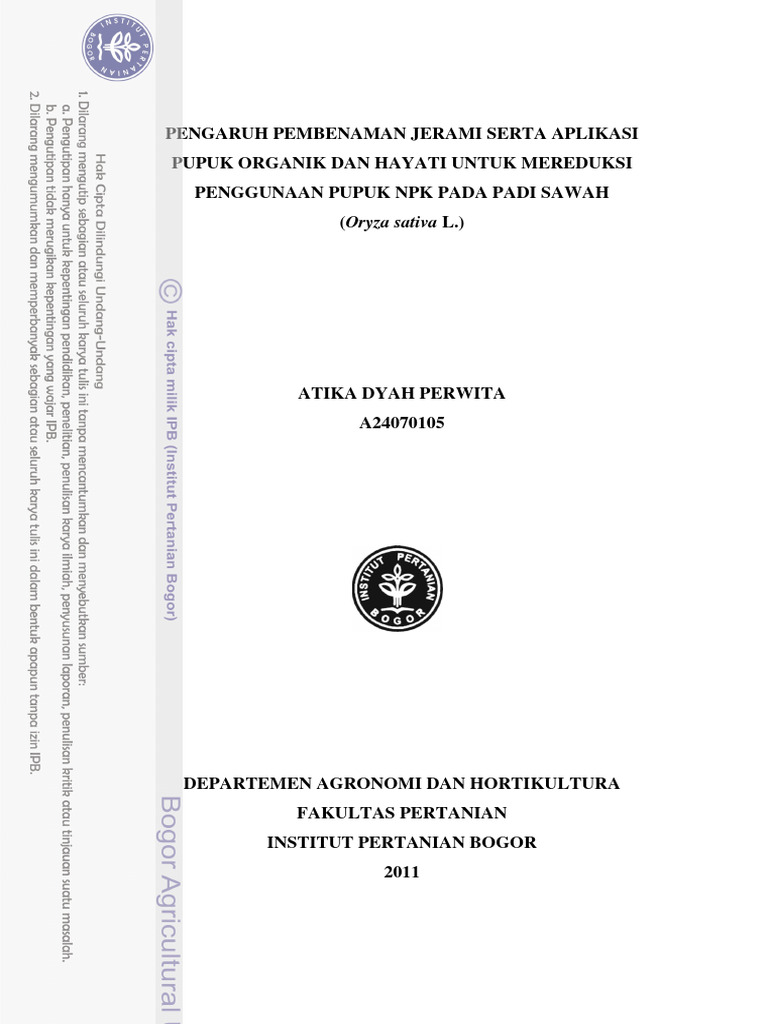 SKRIPSI - ATIKA DYAH PERWITA - PENGARUH PEMBENAMAN JERAMI SERTA ...