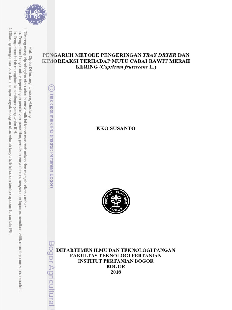 Pengaruh Pengeringan Tray Dryer dan Kimoreaksi pada Cabai | PDF ...