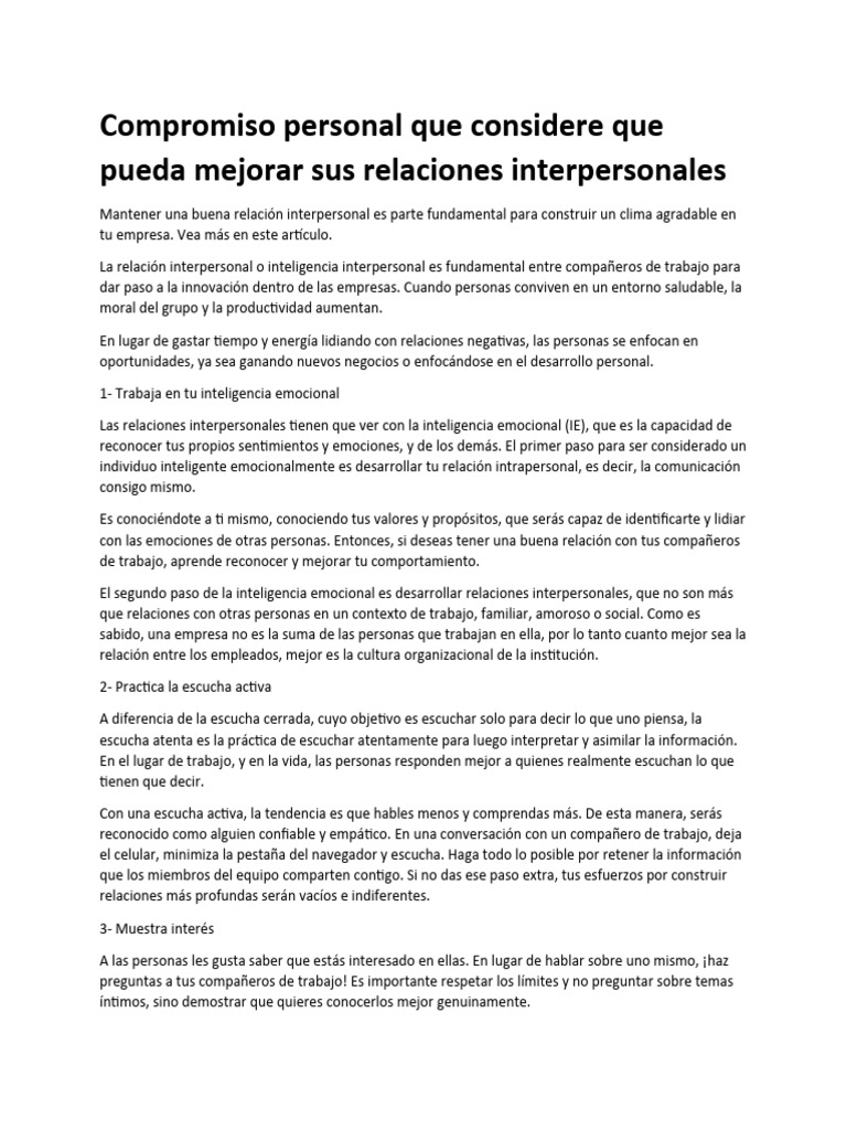 Compromiso Personal Que Considere Que Pueda Mejorar Sus Relaciones ...