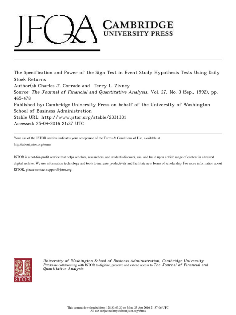 The Specification and Power of The Sign Test in Event Study Hypothesis ... The Specification and Power of The Sign Test in Event Study Hypothesis ...
