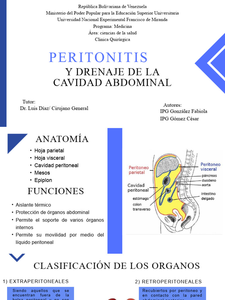 Peritonitis y Manejo Quirúrgico | PDF | Peritoneo | Especialidades Medicas