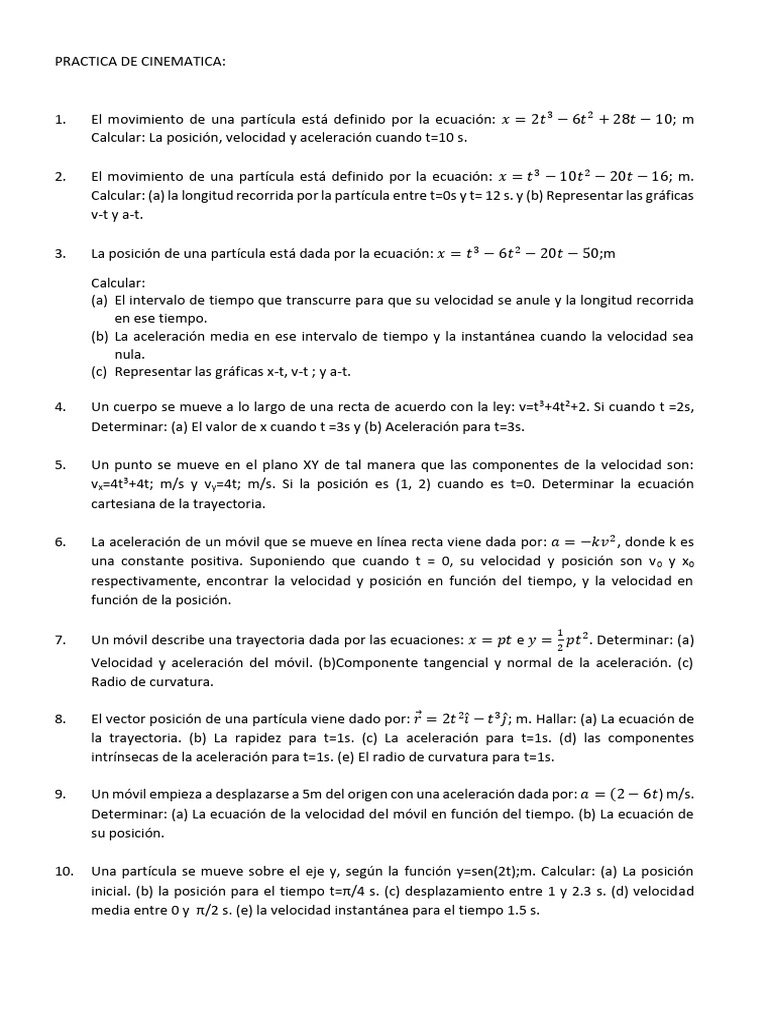 Ejercicios PRACTICA 01 CINEMÁTICA 1 | PDF | Velocidad | Aceleración