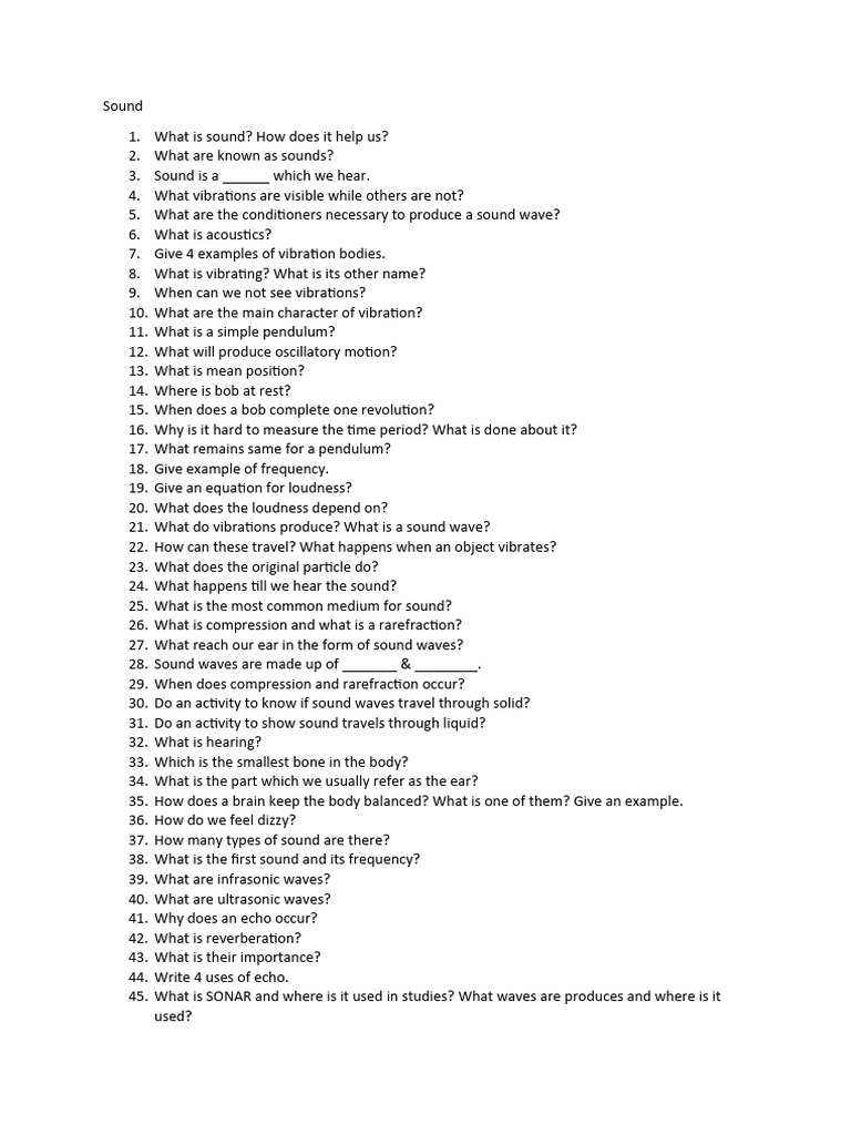 Science Middle School Questions of Sound | PDF