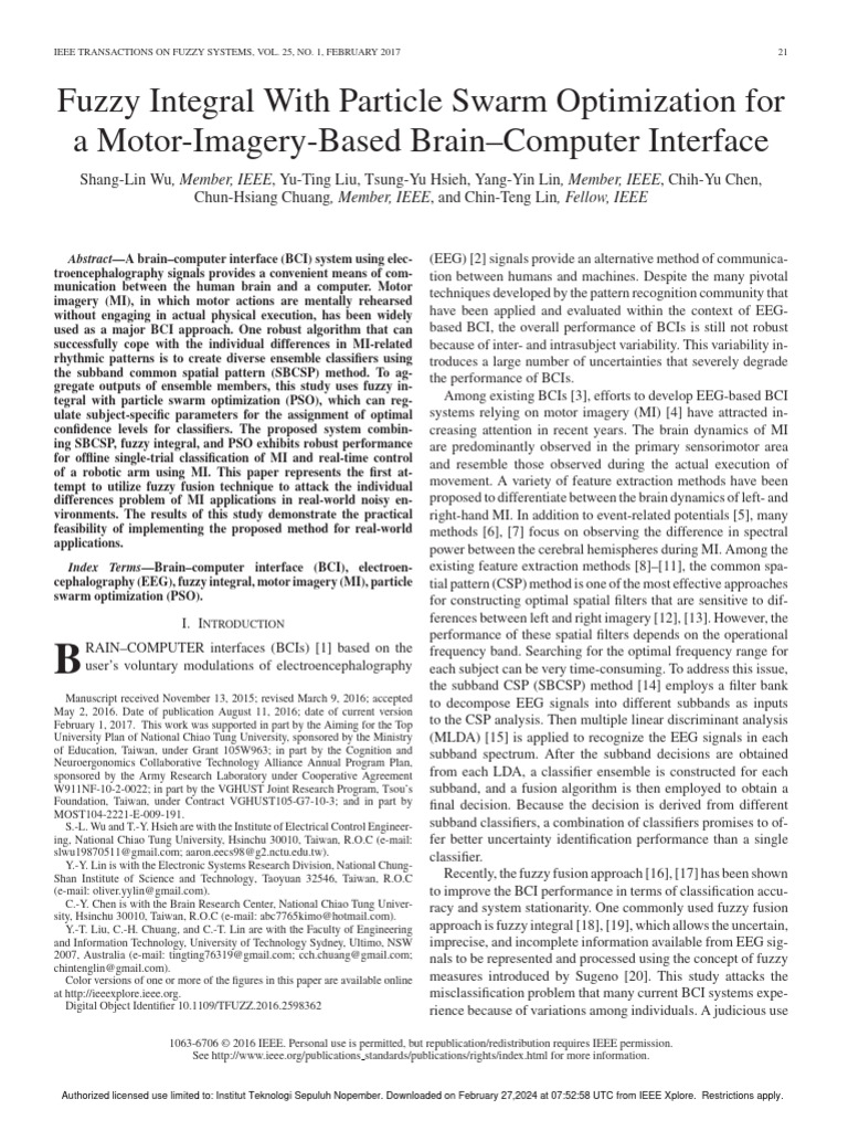 Fuzzy Integral With Particle Swarm Optimization For A Motor-Imagery-Based Brain-Computer ...