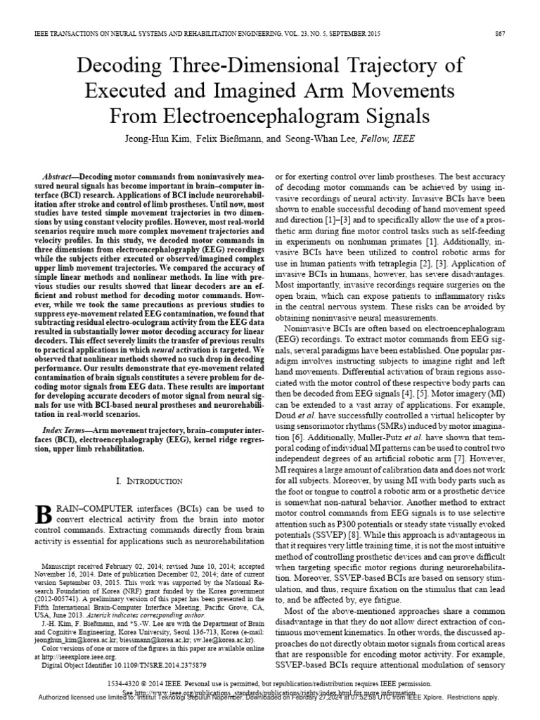 Decoding Three Dimensional Trajectory Of Executed And Imagined Arm Movements From